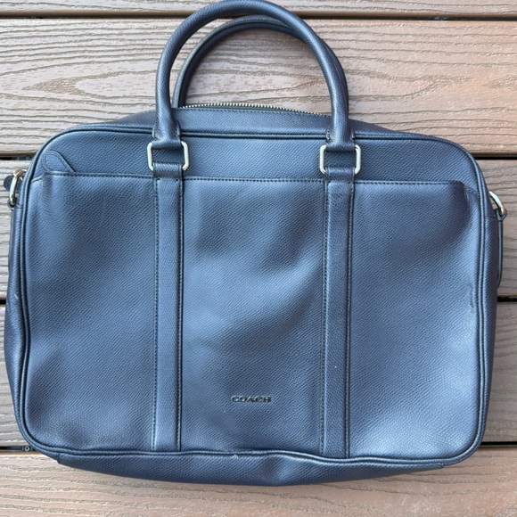 Coach | Bags | Coach Leather Laptop Briefcase Bag Navy | Poshmark
